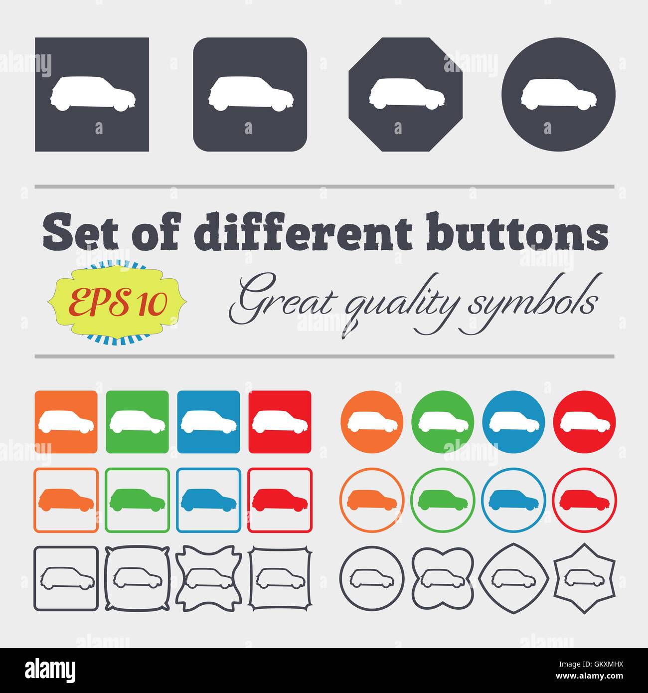 Jeep icon sign. Big set of colorful, diverse, high-quality buttons ...