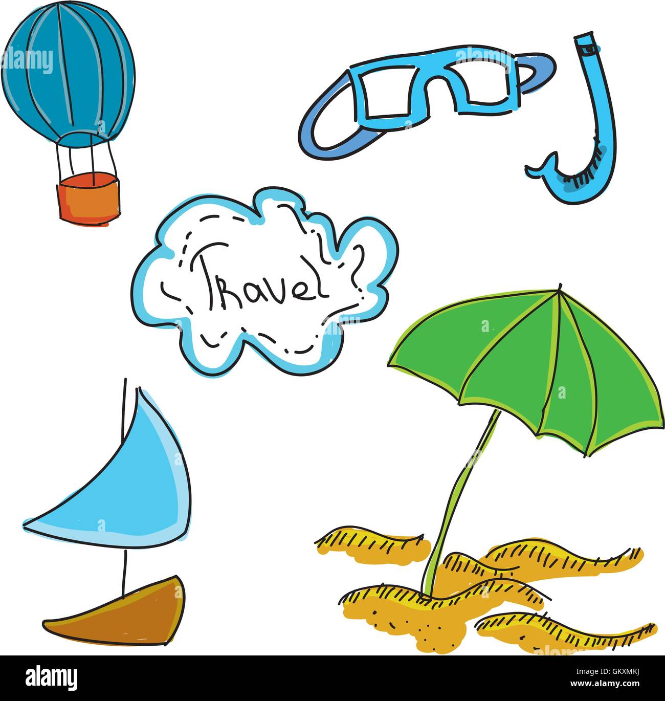 Drawn colored picture with beach stuff Stock Vector Image & Art - Alamy