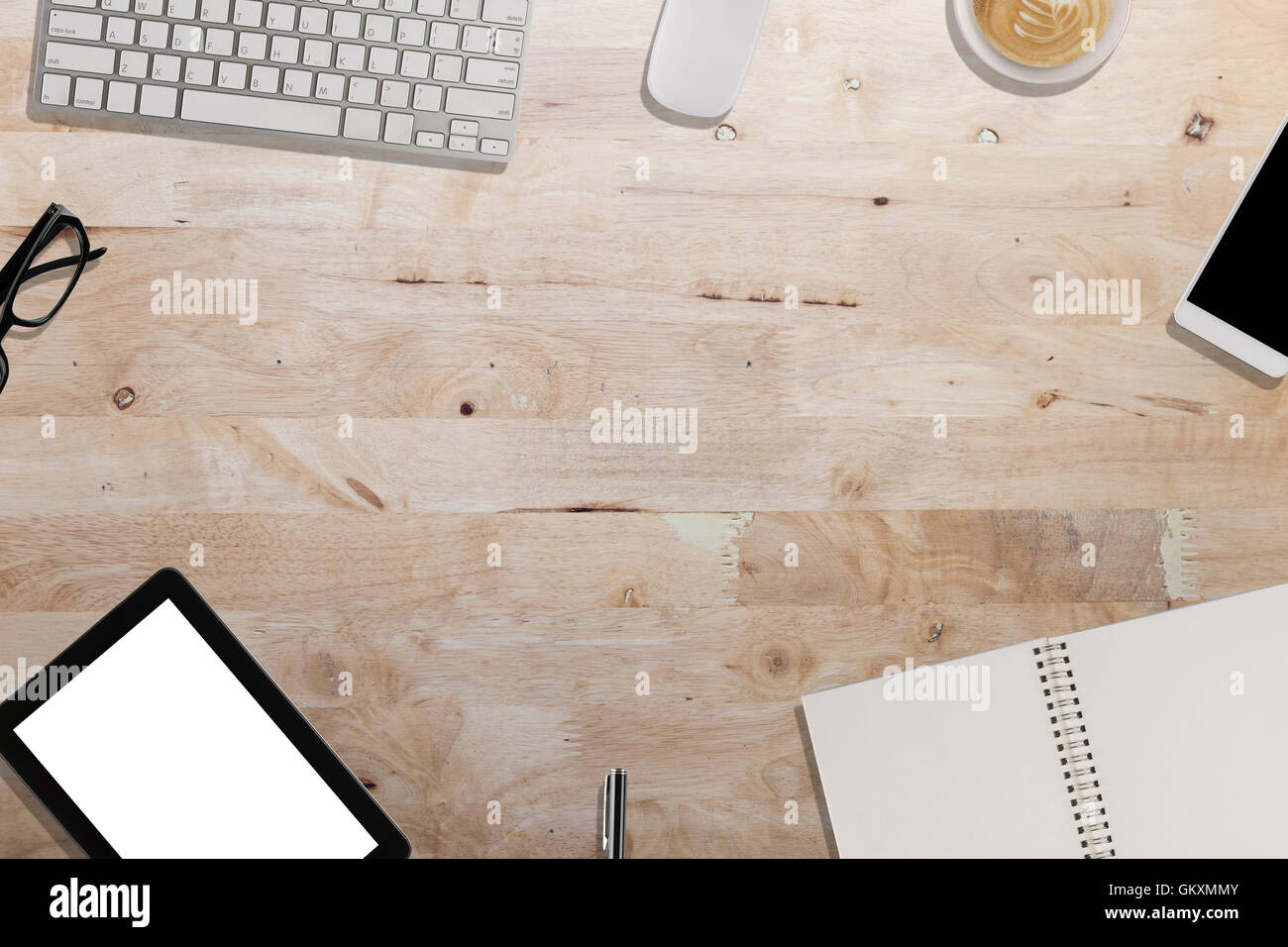 Wooden desk keyboard mouse hi-res stock photography and images - Alamy