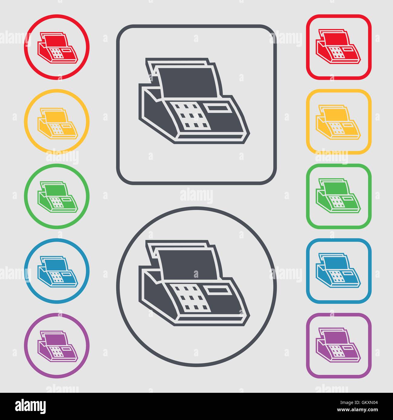 Cash register machine icon sign. symbol on the Round and square buttons ...