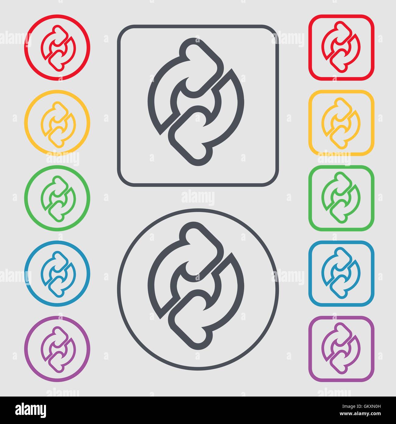 Refresh icon sign. symbol on the Round and square buttons with frame ...