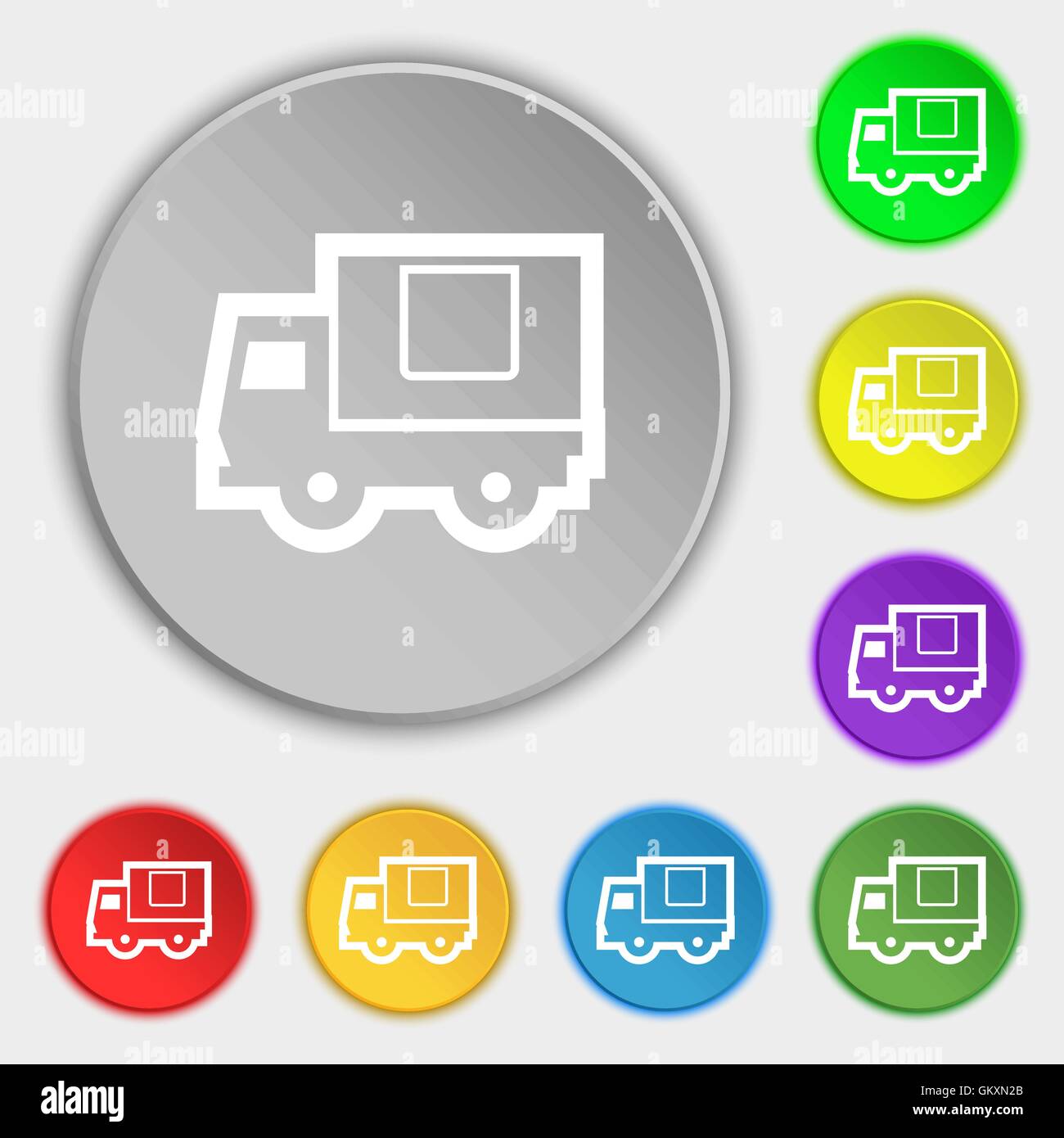 Delivery truck icon sign. Symbol on eight flat buttons. Vector Stock ...