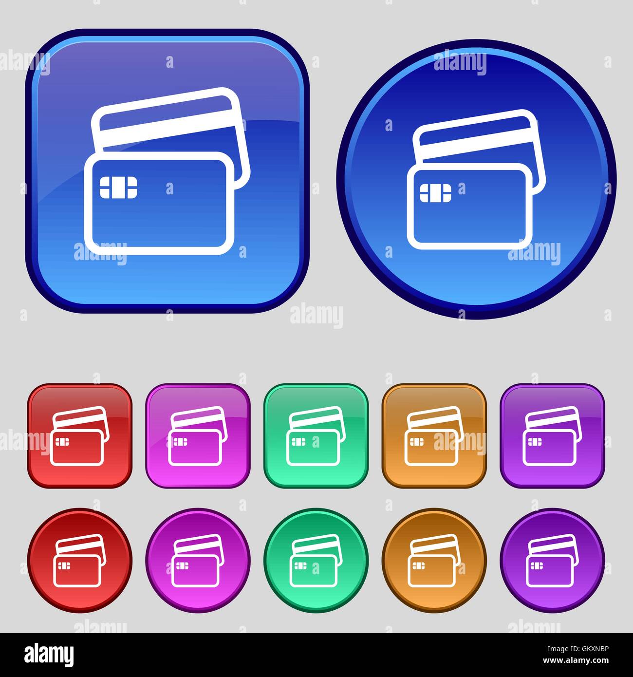 Credit card icon sign. A set of twelve vintage buttons for your design ...