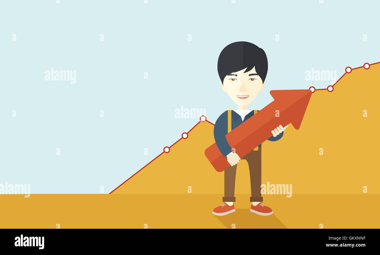 Happy chinese guy holding arrow up sign Stock Vector Image & Art - Alamy