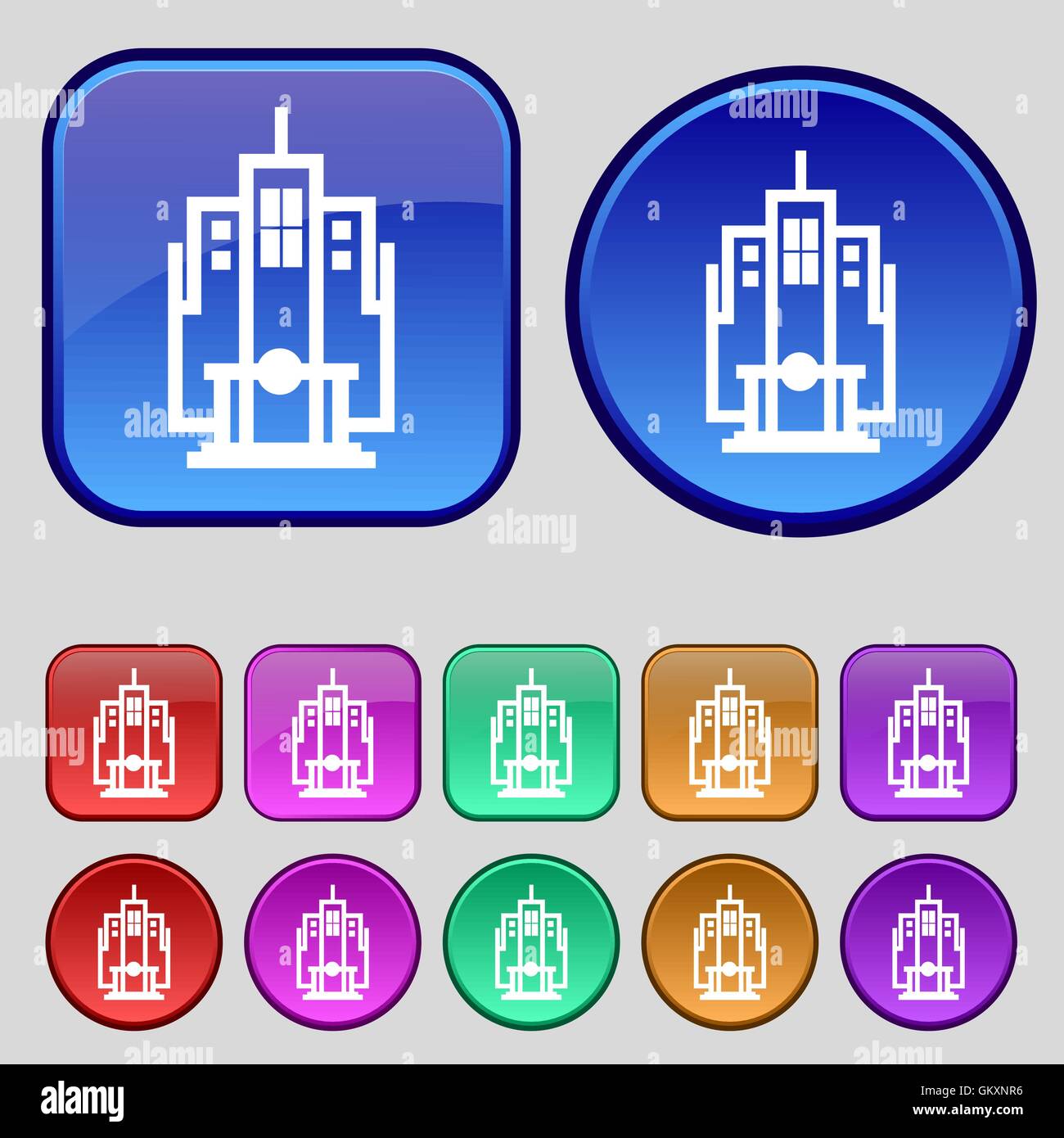 skyscraper icon sign. A set of twelve vintage buttons for your design ...