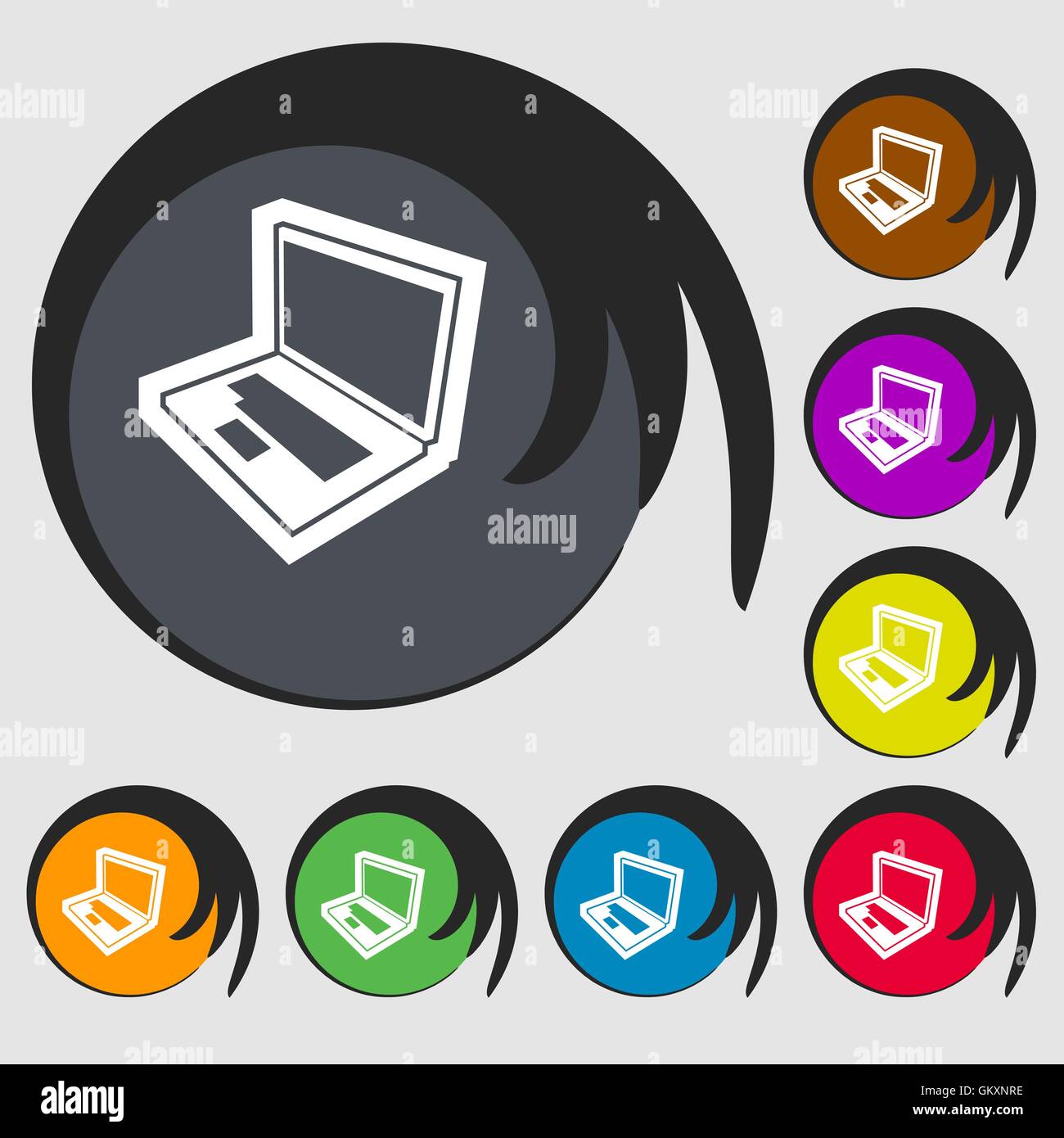 Laptop icon sign. Symbol on eight colored buttons. Vector Stock Vector ...