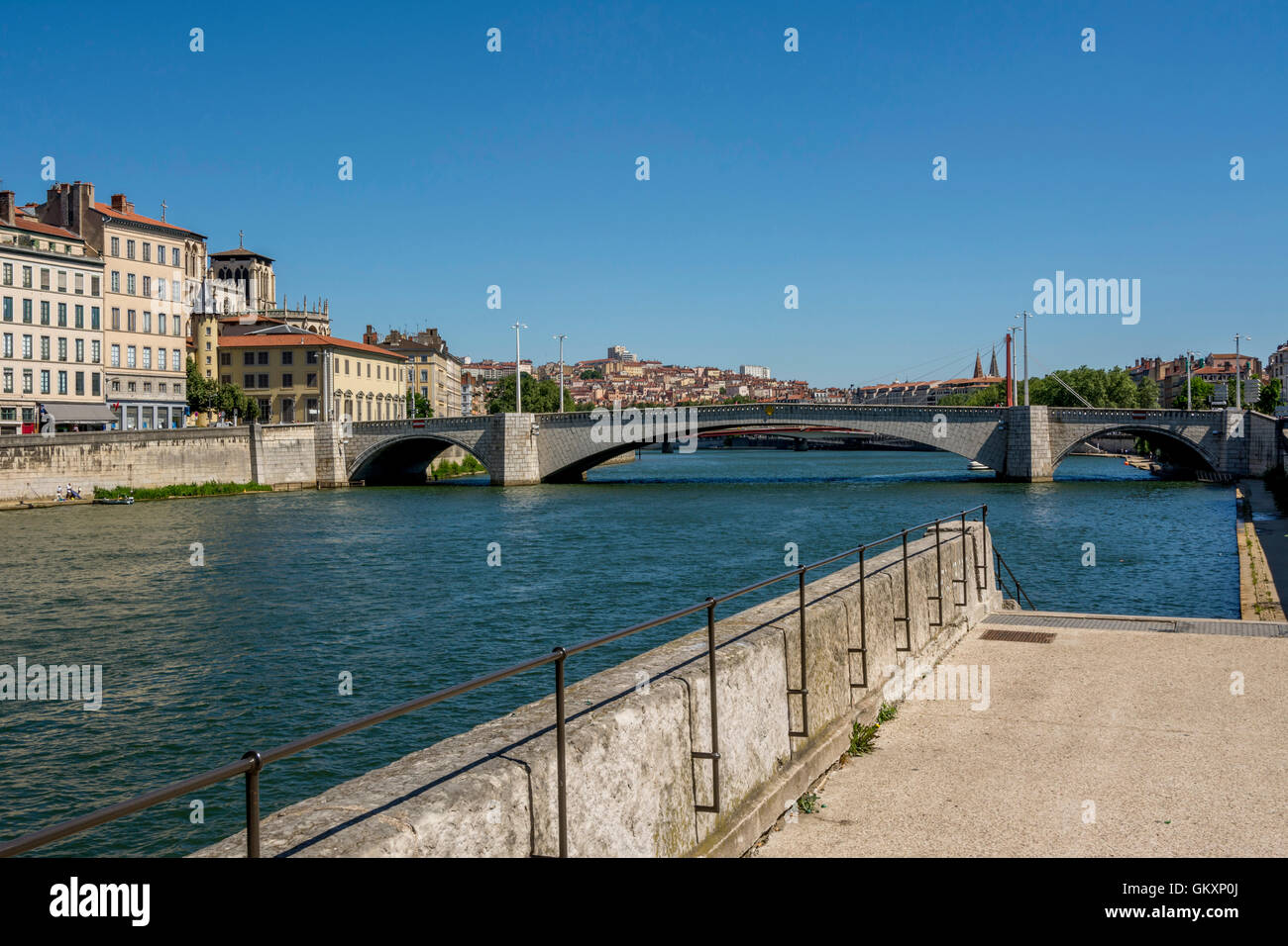 Lyon. River Saone and Bonaparte Bridge. Auvergne-Rhone-Alpes. France ...
