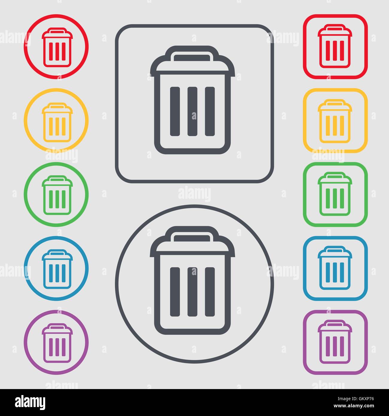the trash icon sign. symbol on the Round and square buttons with frame ...