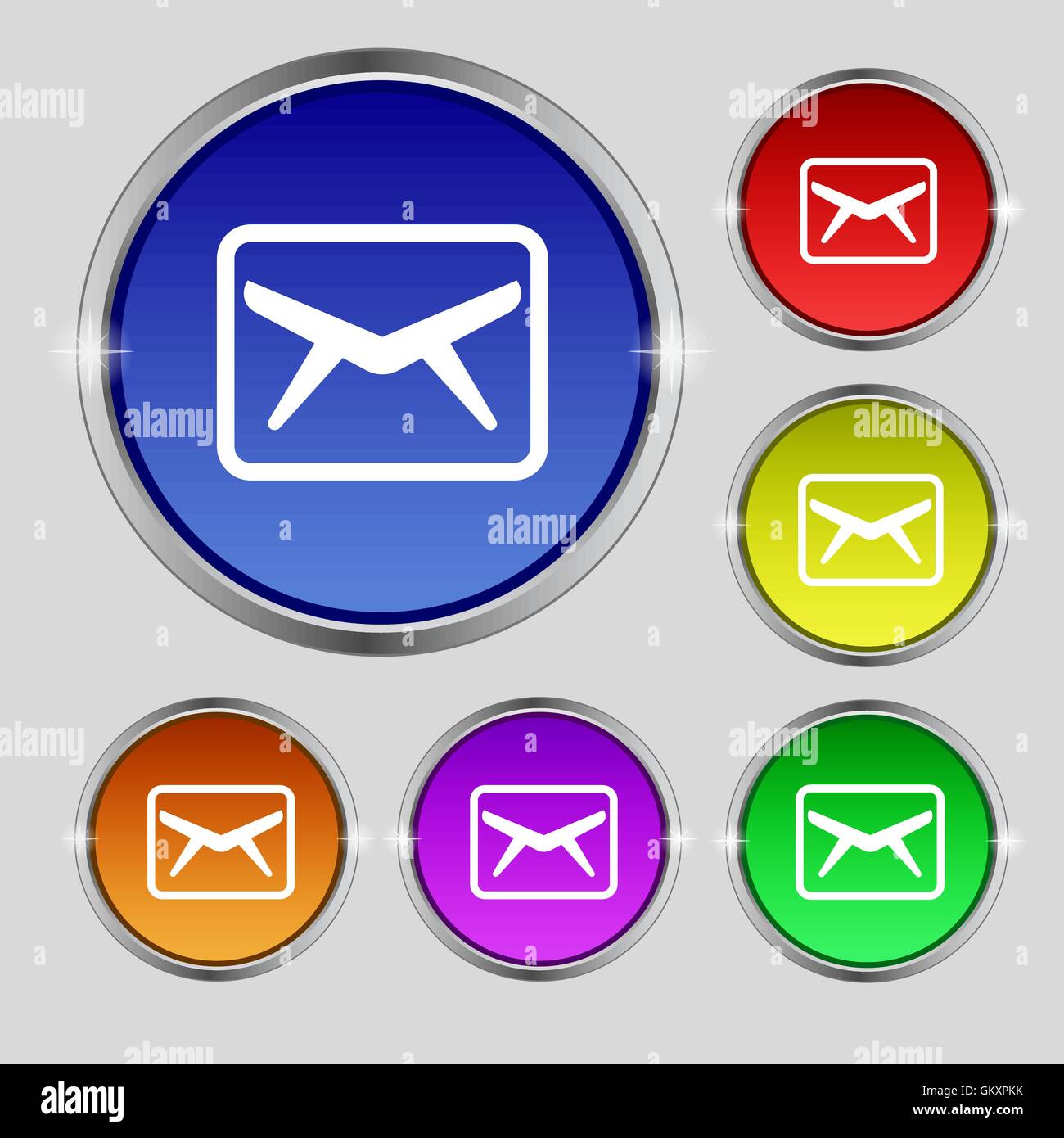 Mail, Envelope, Message icon sign. Round symbol on bright colourful ...