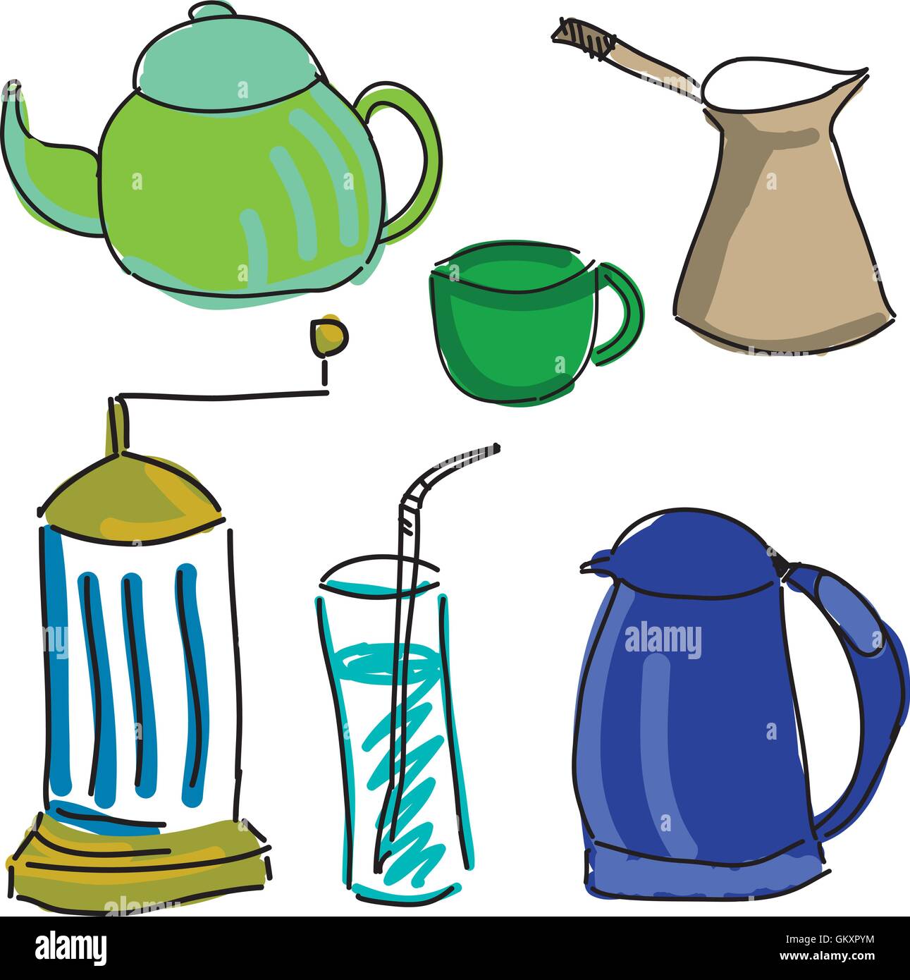 Drawn colored kitchen stuff Stock Vector Image & Art - Alamy
