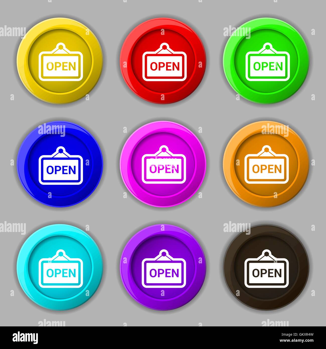 open icon sign. symbol on nine round colourful buttons. Vector Stock ...