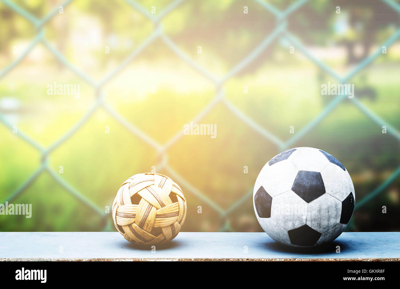 ball on a wooden with the back of the net Stock Photo - Alamy