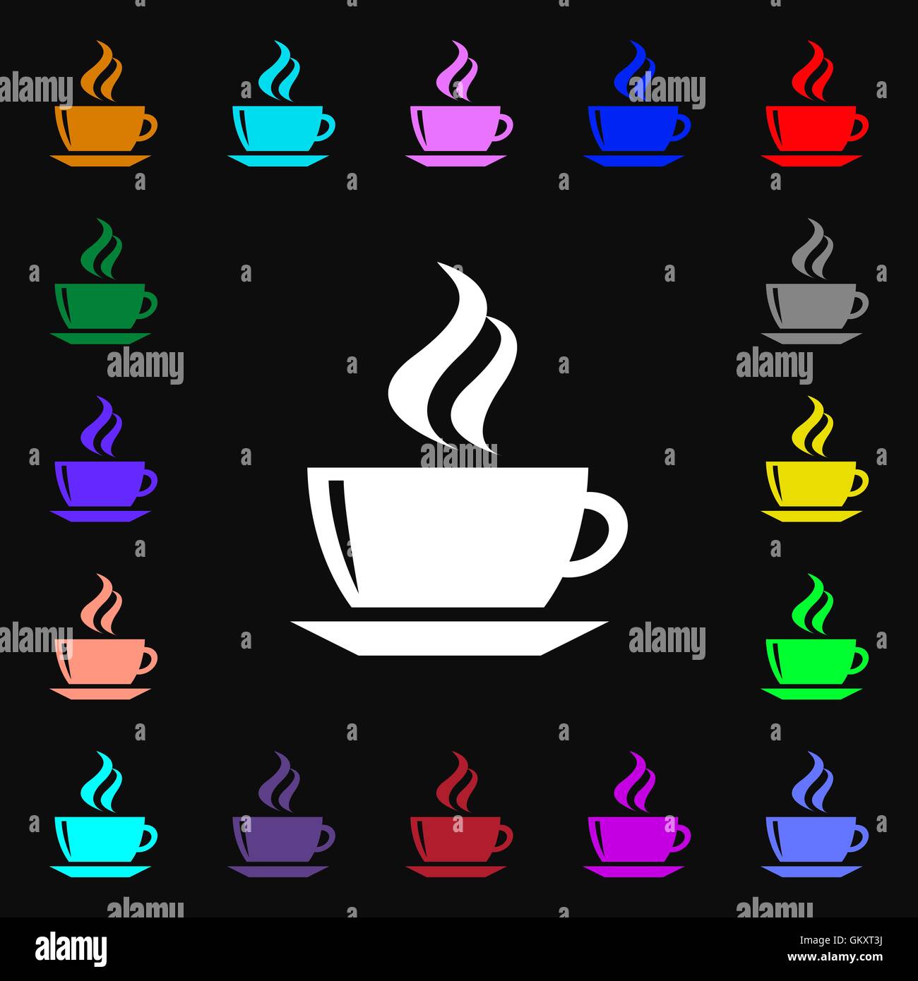 tea, coffee iconi sign. Lots of colorful symbols for your design ...