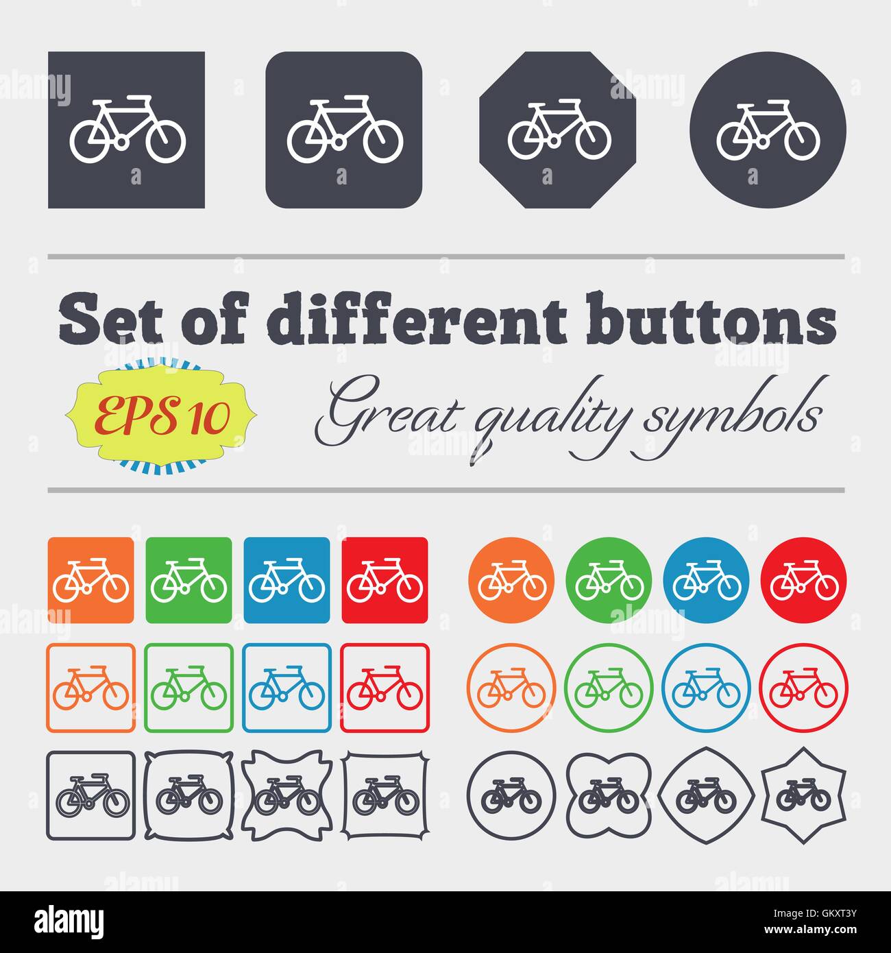 bike icon sign. Big set of colorful, diverse, high-quality buttons ...