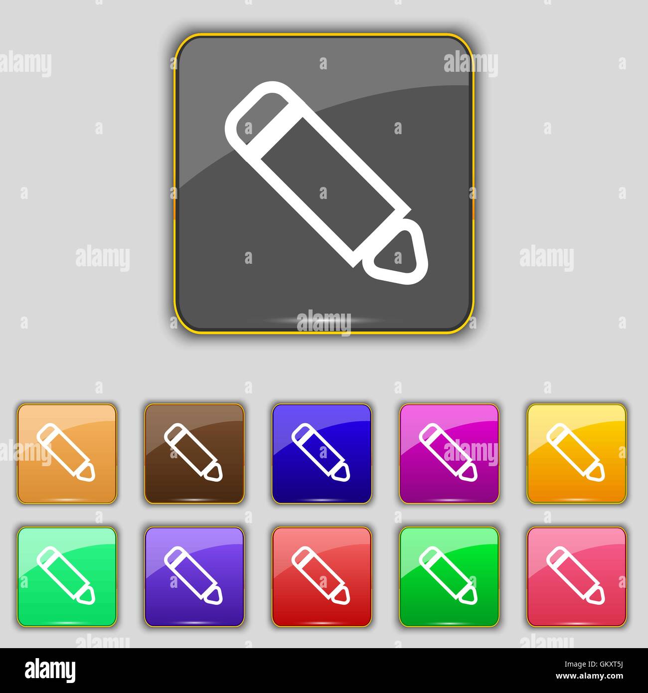 Pen icon sign. Set with eleven colored buttons for your site. Vector ...