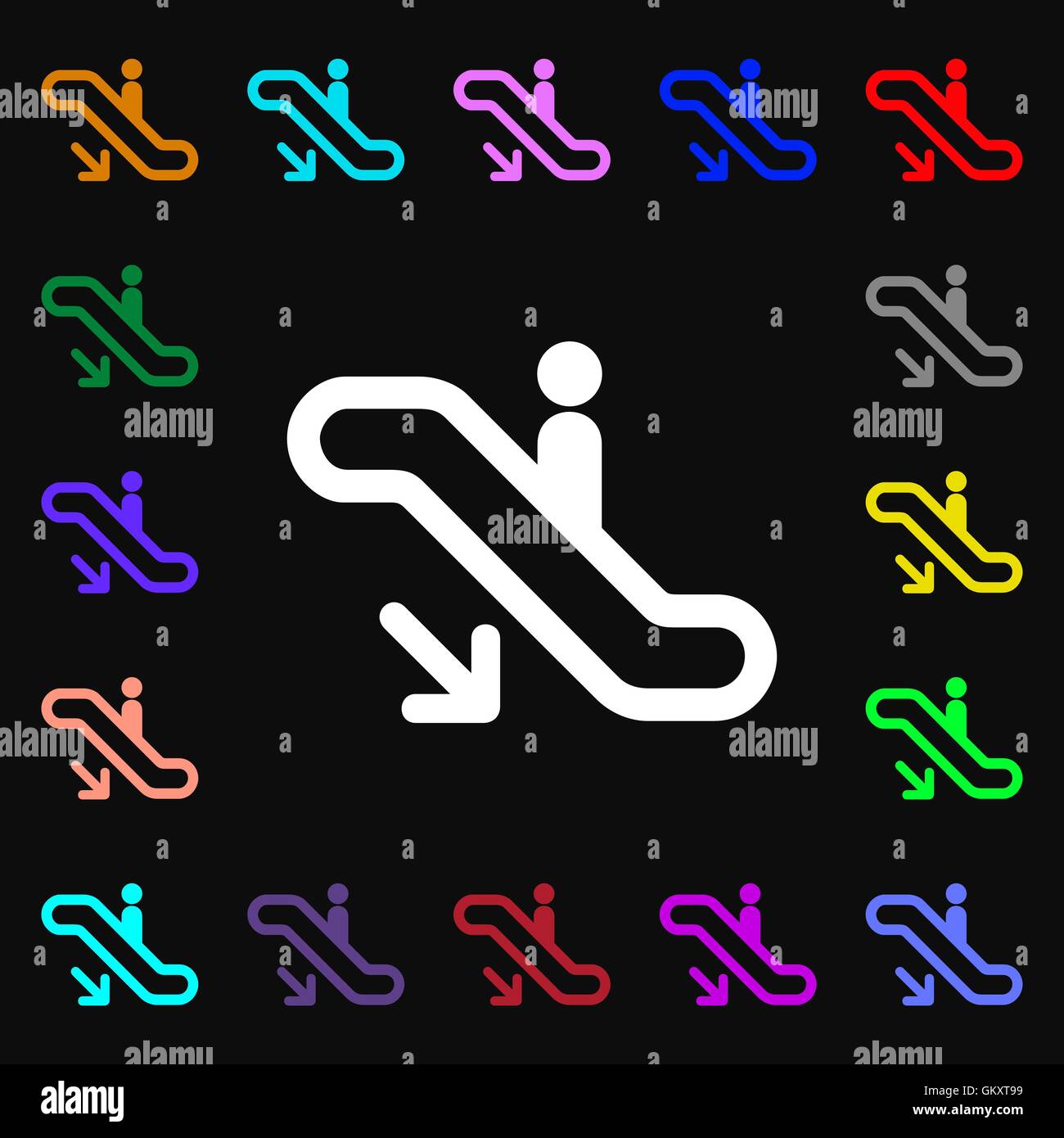 elevator, Escalator, Staircase iconi sign. Lots of colorful symbols for ...