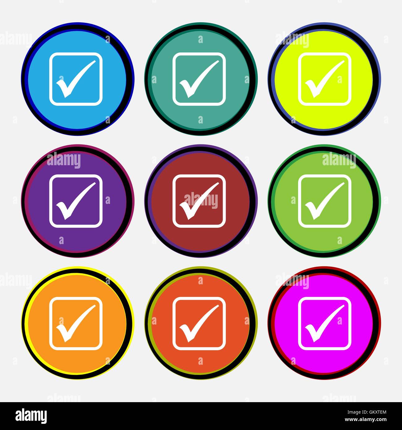 A check mark icon sign. Nine multi colored round buttons. Vector Stock ...