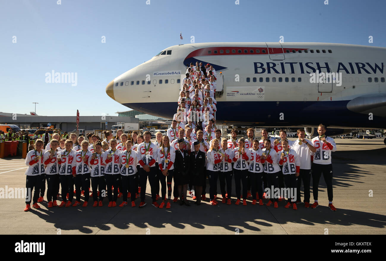 Team GB squad group as they arrive at Heathrow Terminal 5 Stock Photo ...