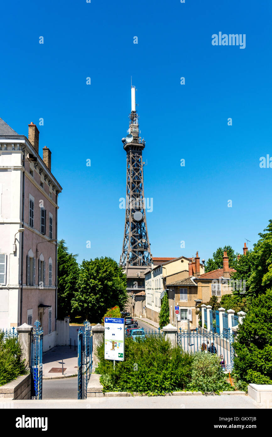 Lyon 5e arr . The metal tower of Lyon, Telecommunication tower at top ...