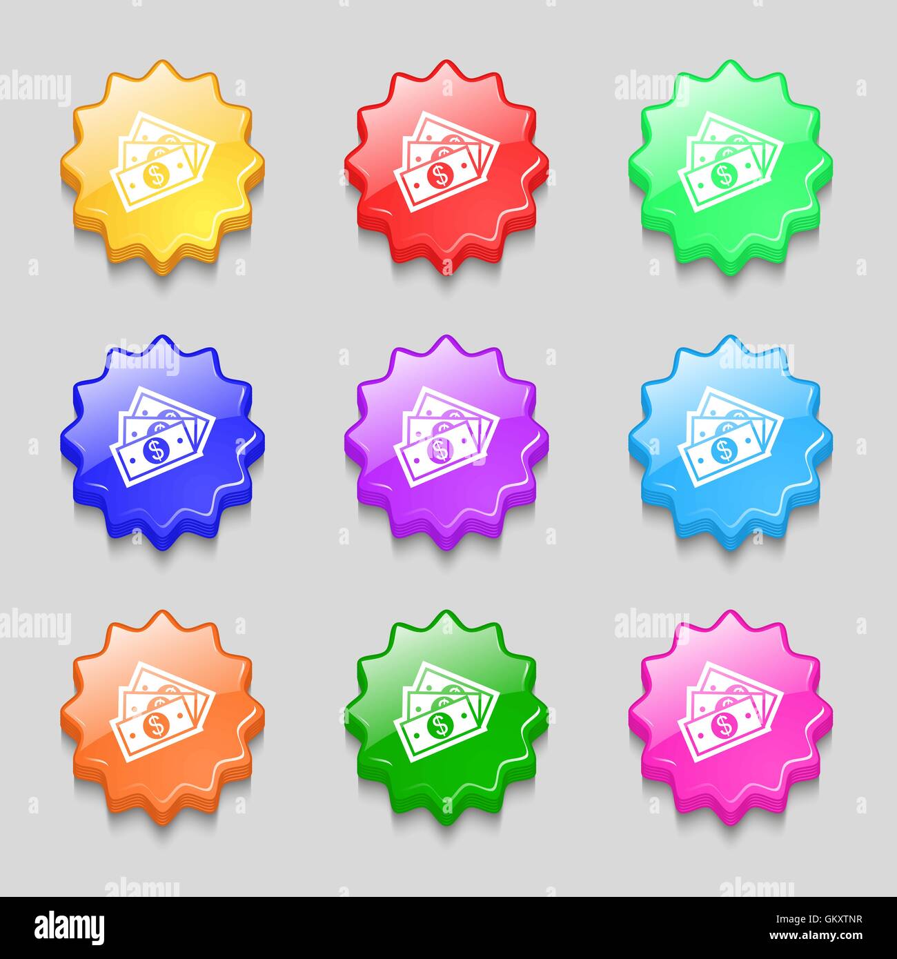 U.s dollar icon sign. symbol on nine wavy colourful buttons. Vector ...