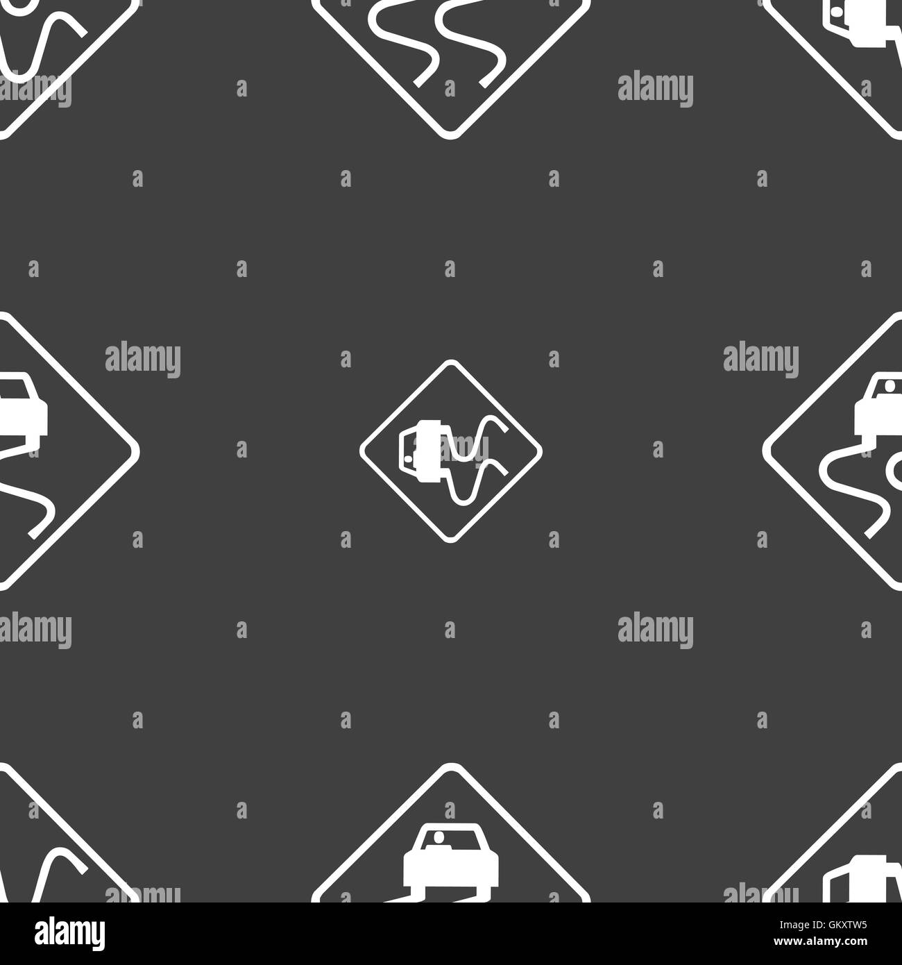 Road slippery icon sign. Seamless pattern on a gray background. Vector ...