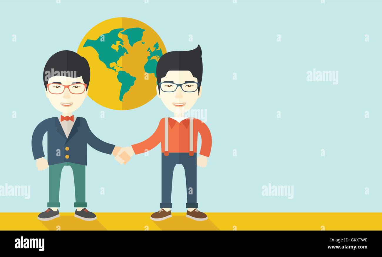 Two chinese guys happily handshaking Stock Vector Image & Art - Alamy