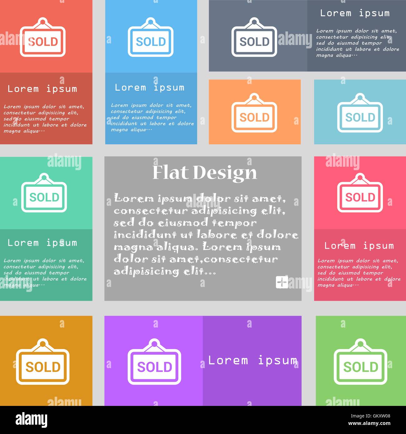 Sold icon sign. Set of multicolored buttons with space for text. Vector ...