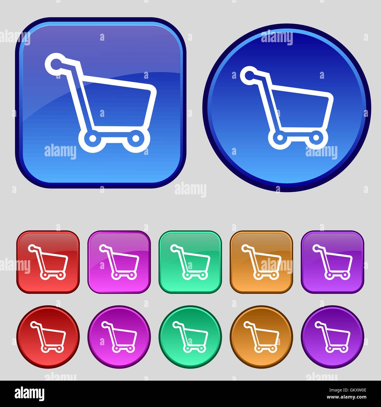Shopping cart icon sign. A set of twelve vintage buttons for your ...