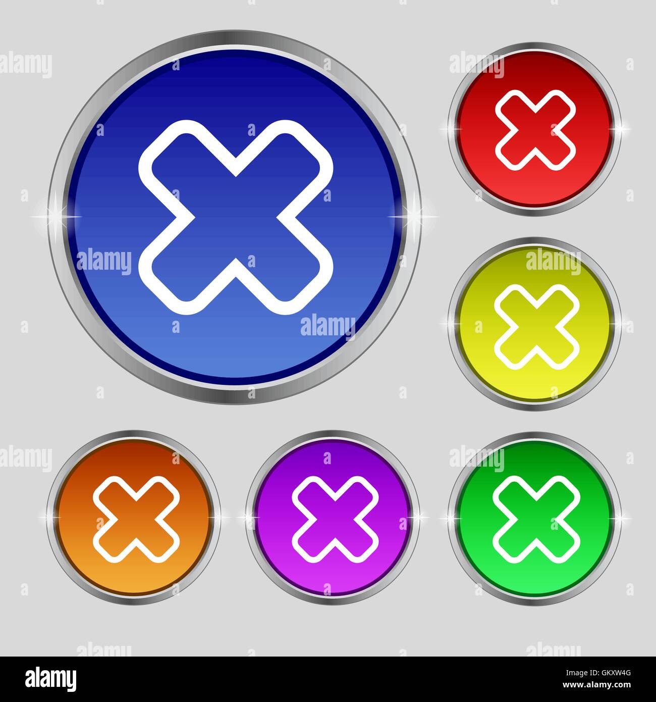 Cancel icon sign. Round symbol on bright colourful buttons. Vector ...