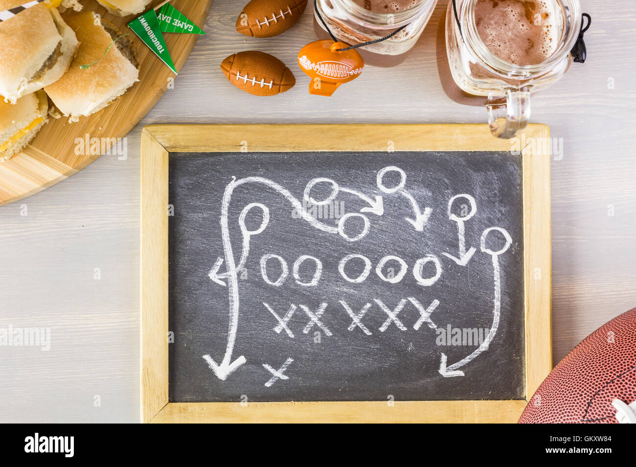 Sliders with veggie tray on the table for the football party Stock ...