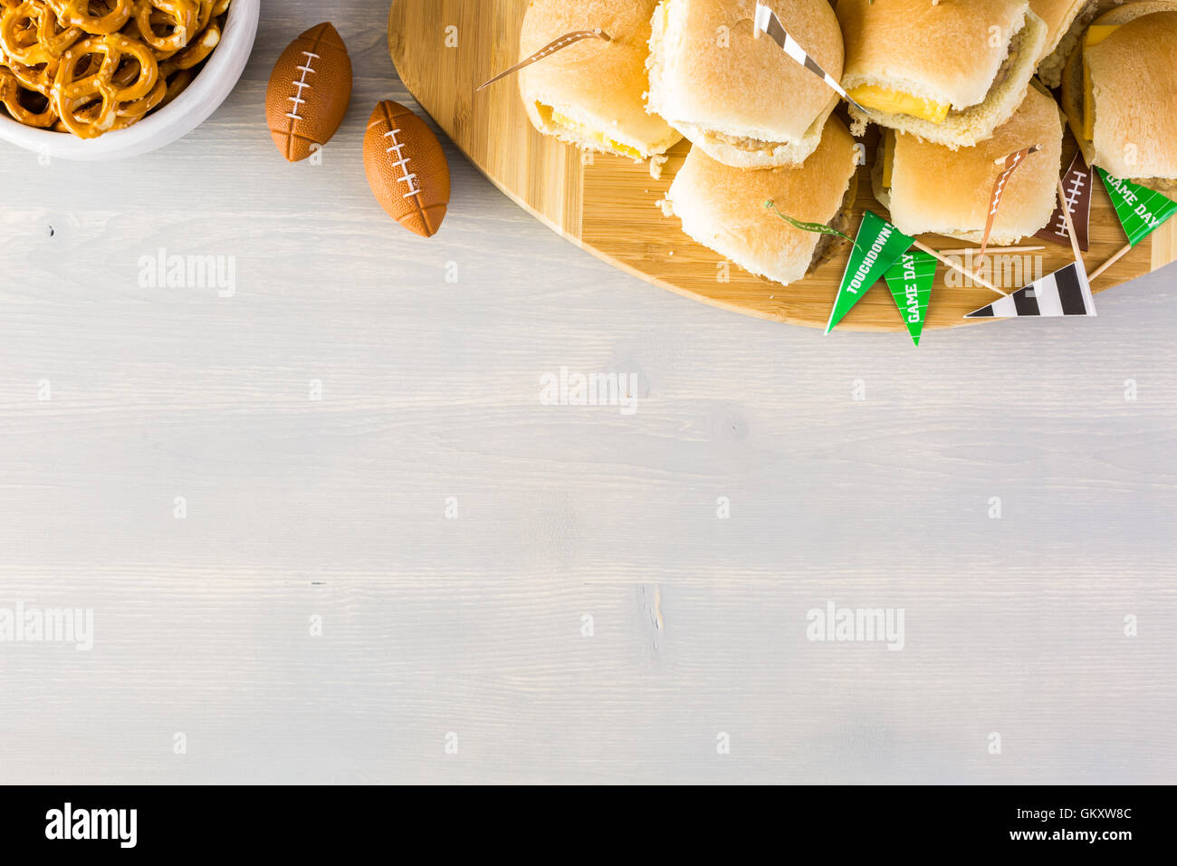 Sliders with veggie tray on the table for the football party Stock ...