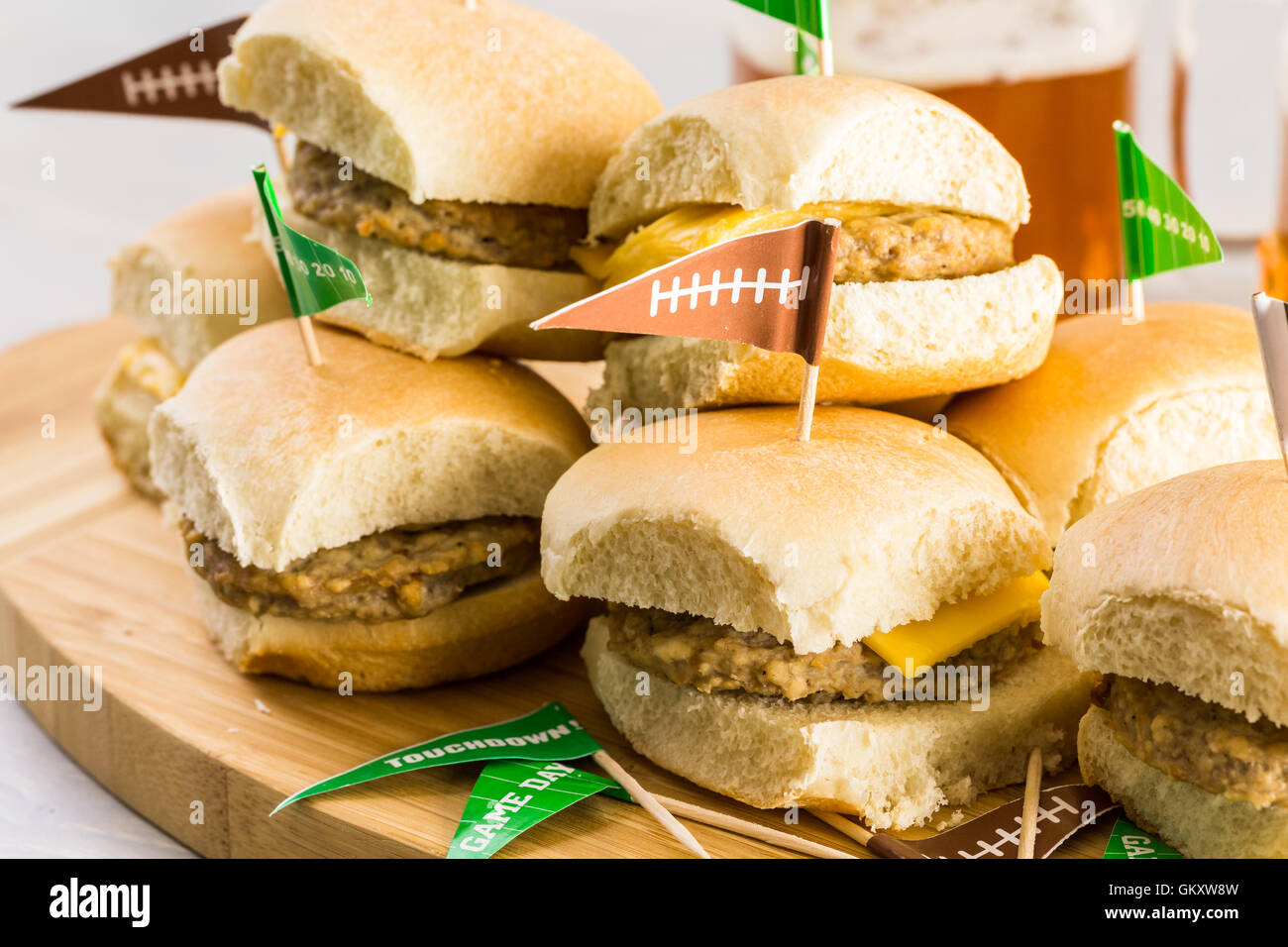 Sliders with veggie tray on the table for the football party Stock ...