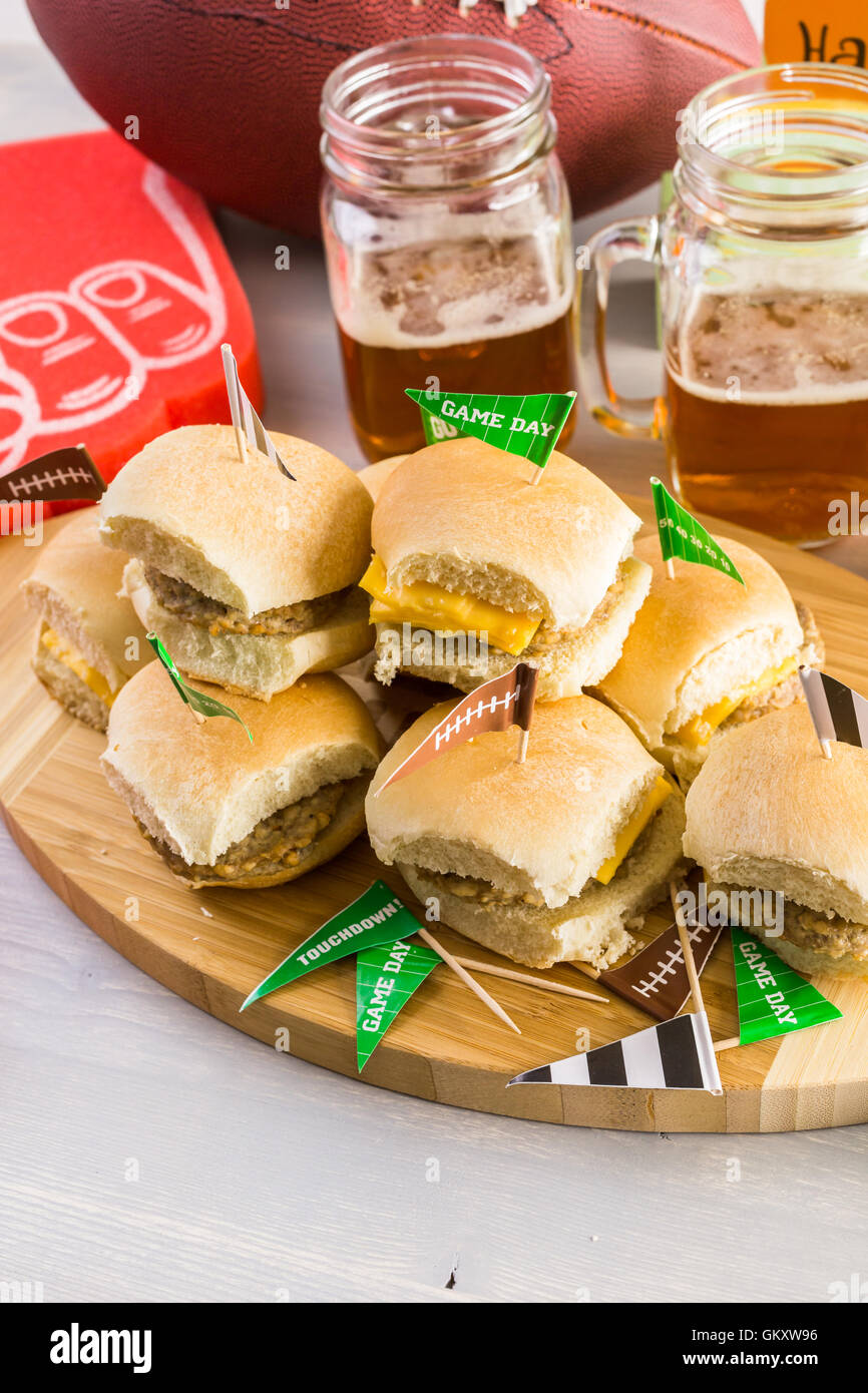 Sliders with veggie tray on the table for the football party Stock ...