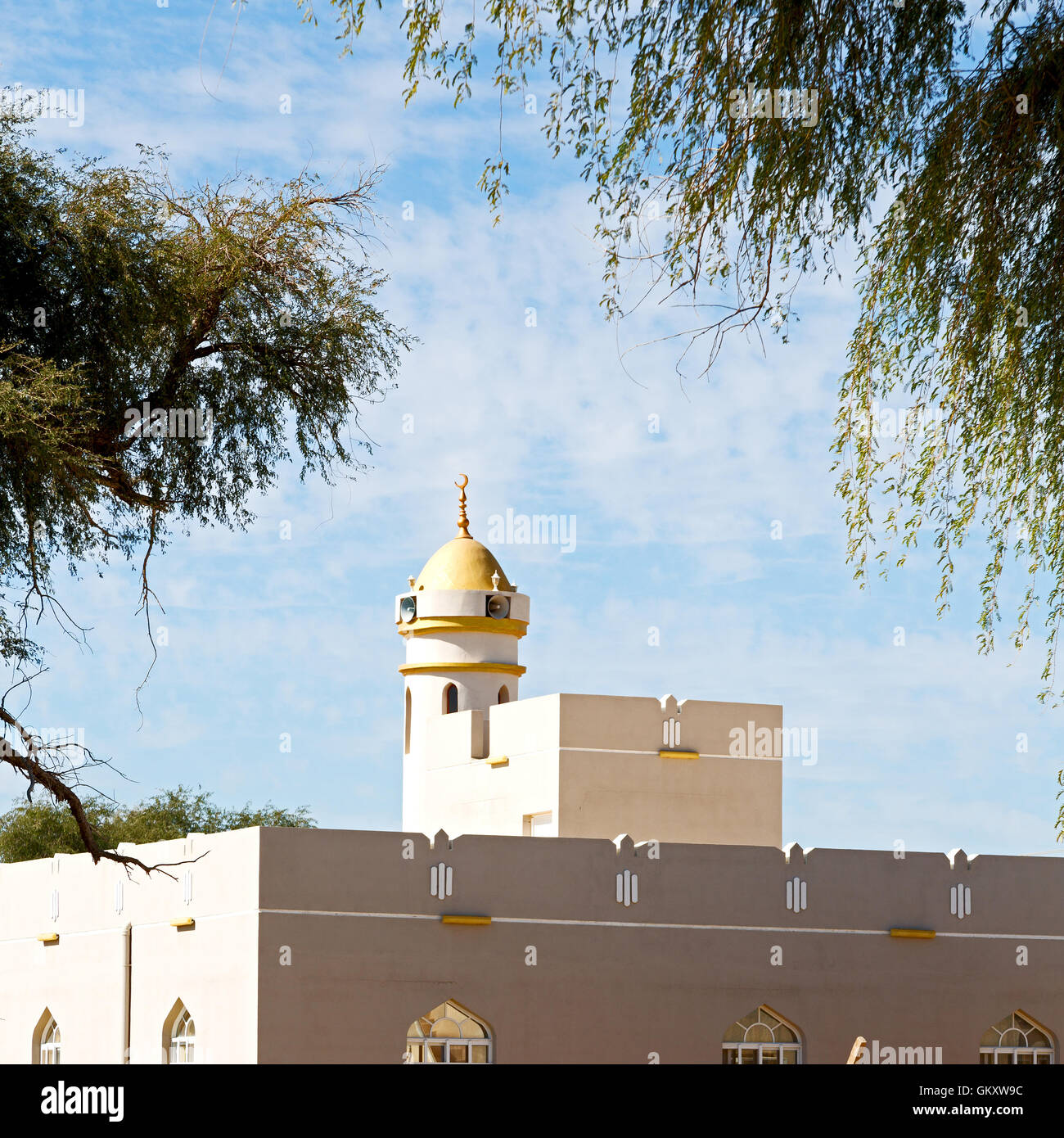 minaret and religion in clear sky in oman muscat the old mosque Stock ...