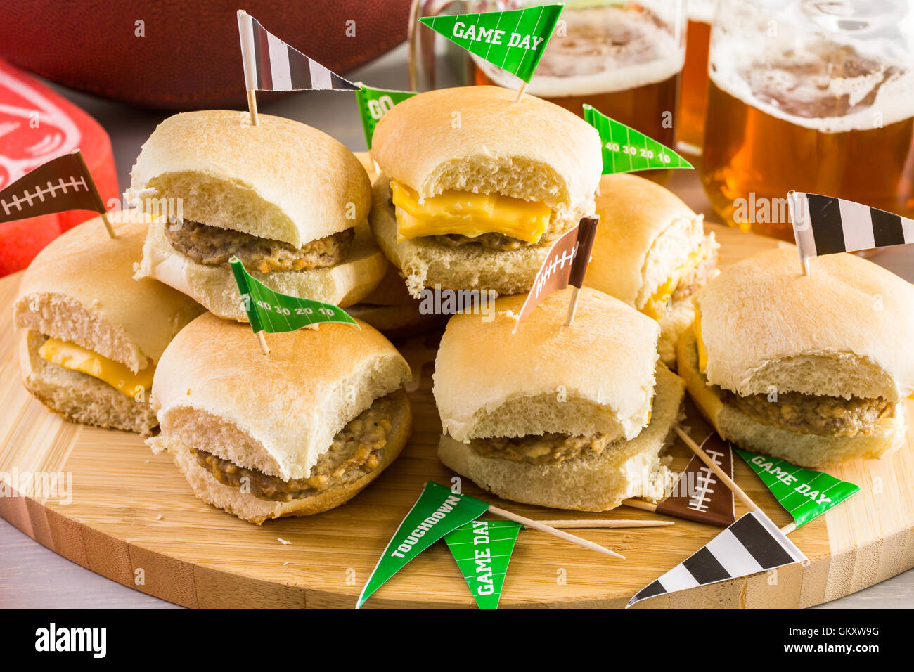 Sliders with veggie tray on the table for the football party Stock ...
