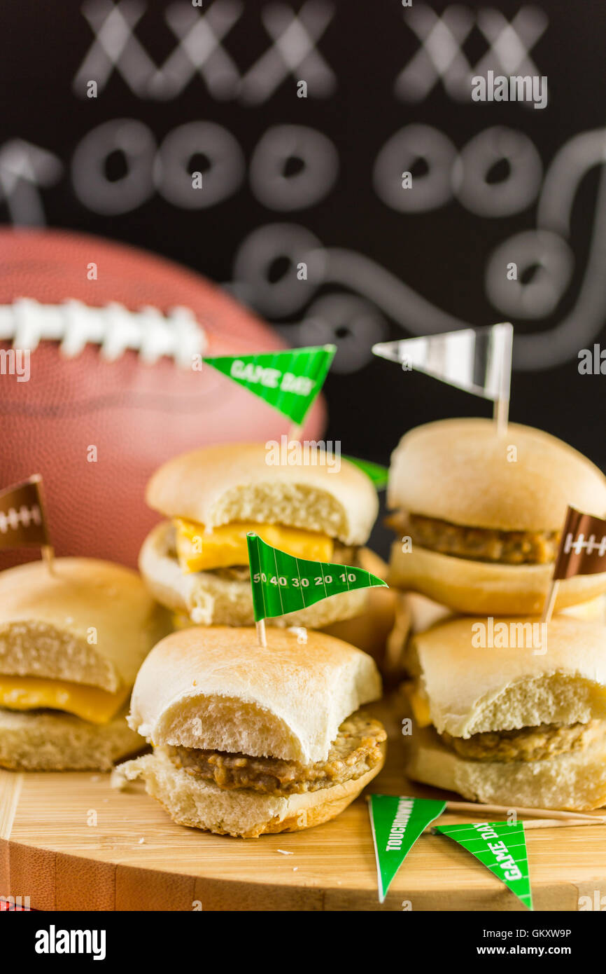 Sliders with veggie tray on the table for the football party Stock ...