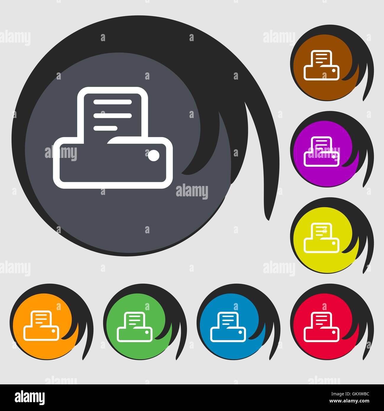 Printing icon sign. Symbol on eight colored buttons. Vector Stock ...