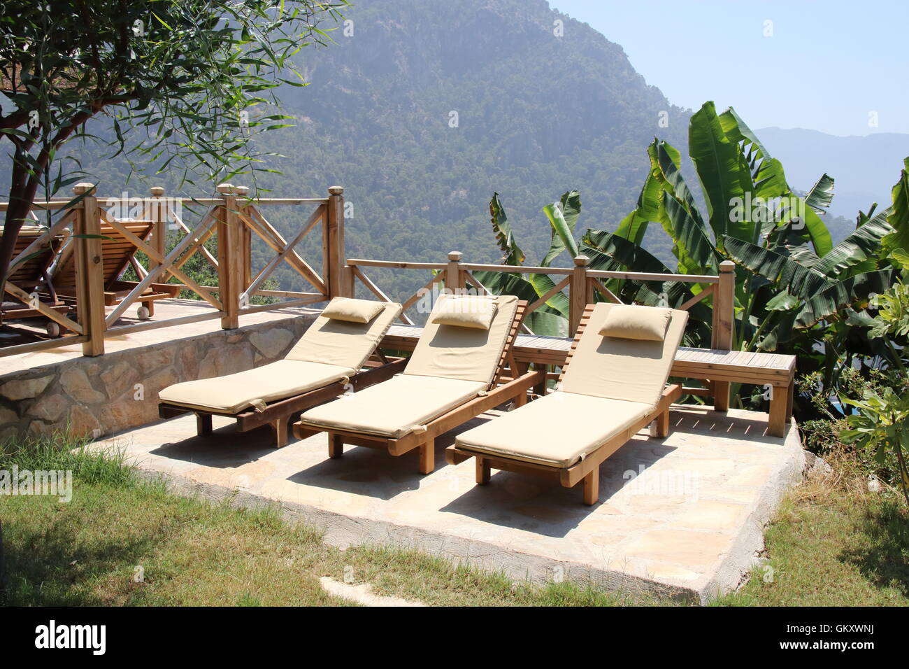 A relaxing area with sunbeds at Kabak in Turkey, 2016 Stock Photo - Alamy