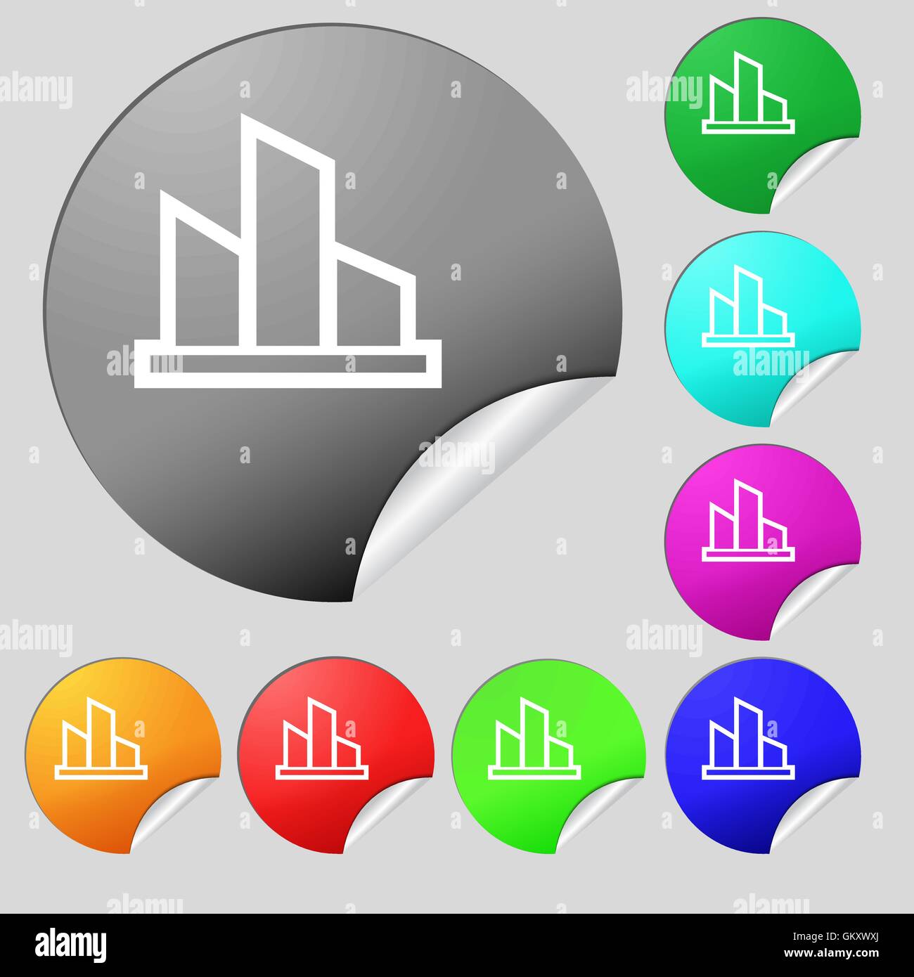 Diagram icon sign. Set of eight multi colored round buttons, stickers ...