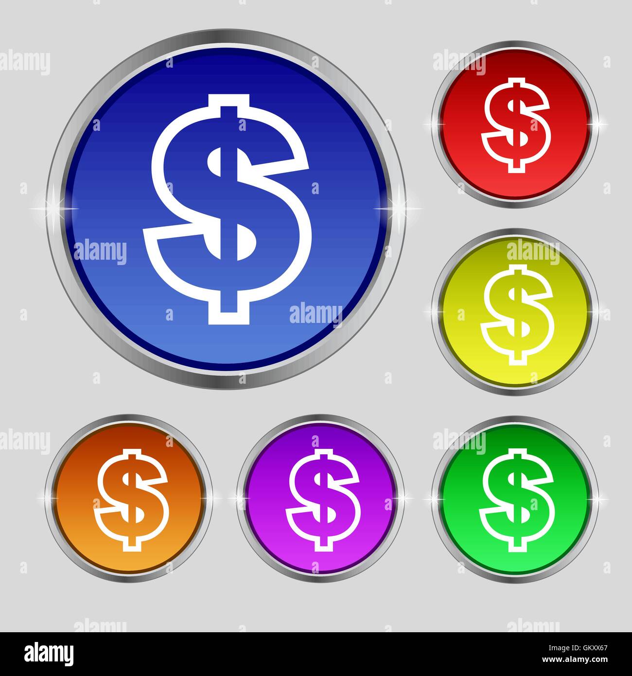Dollar icon sign. Round symbol on bright colourful buttons. Vector ...