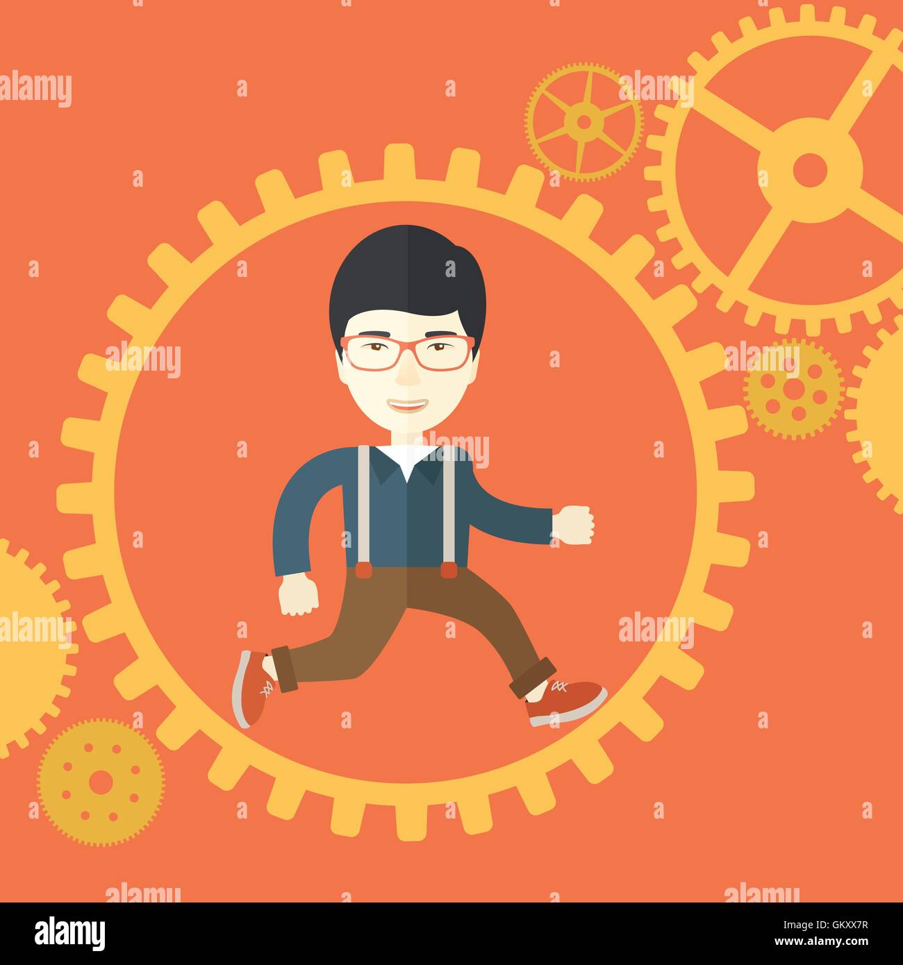 Japanese man running inside a gear Stock Vector Image & Art - Alamy