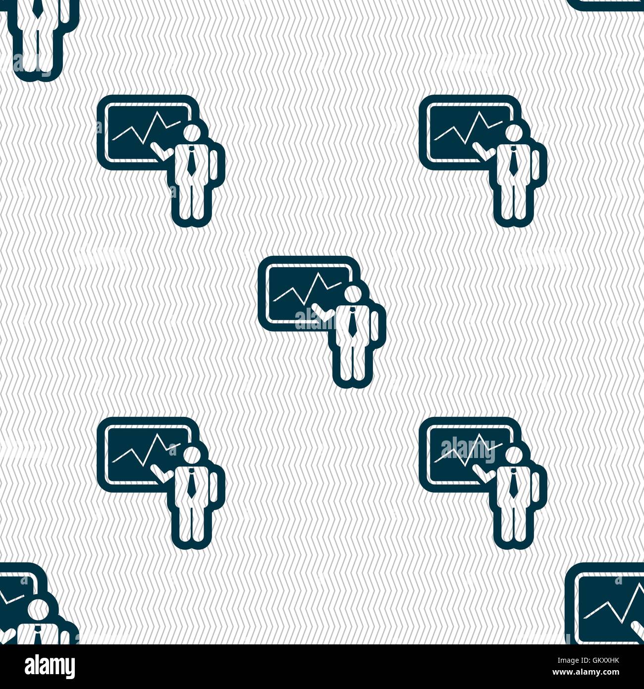 businessman making report icon sign. Seamless pattern with geometric ...