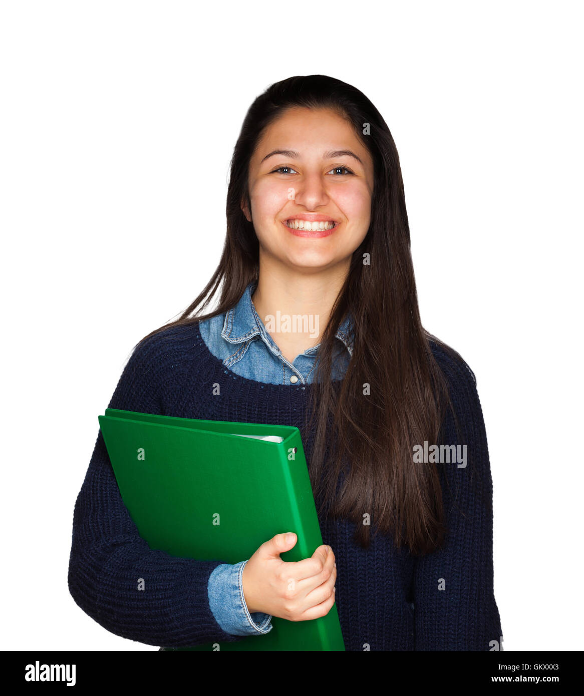 Cute teenager smiling on white background, concept of student and ...