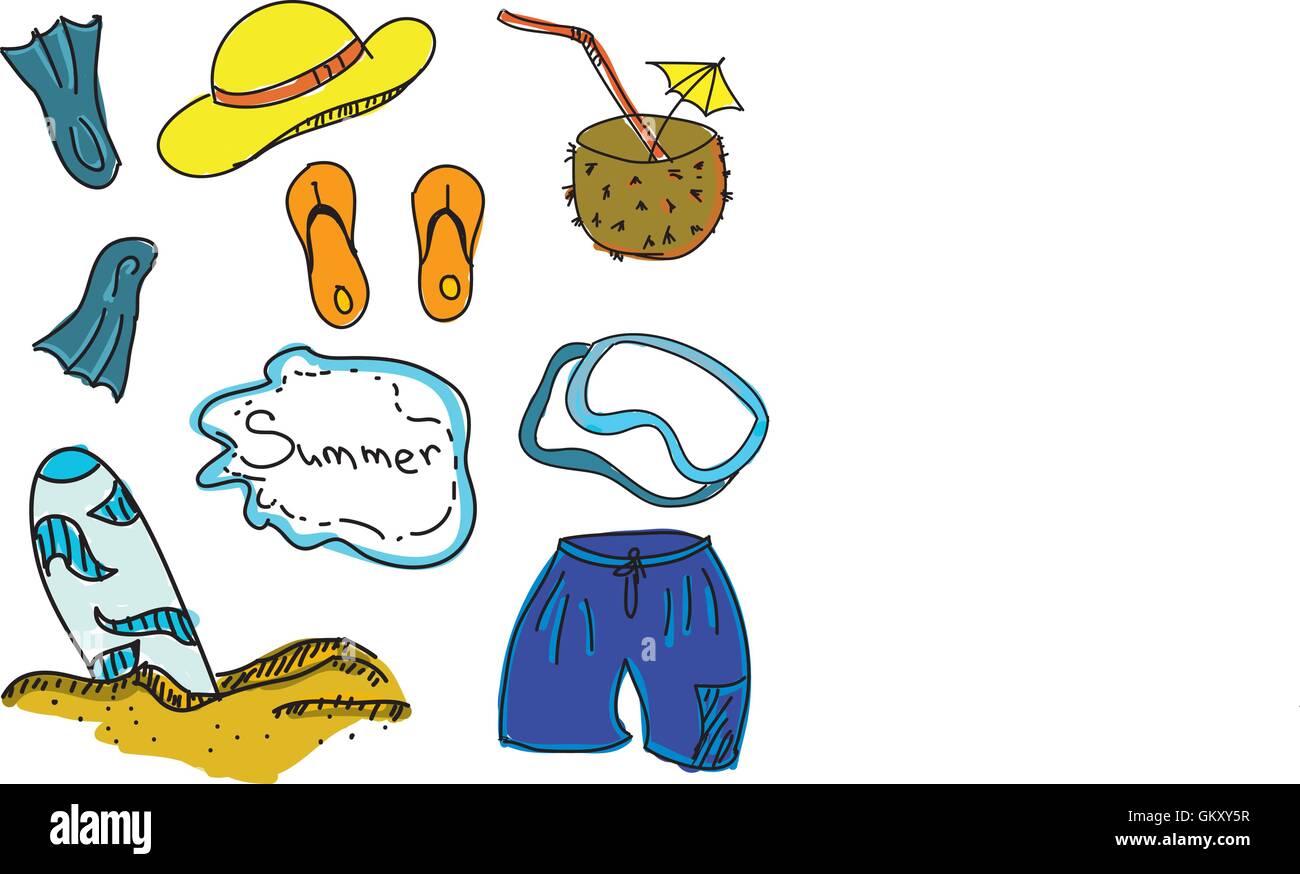 Drawn colored picture with summer stuff Stock Vector Image & Art - Alamy
