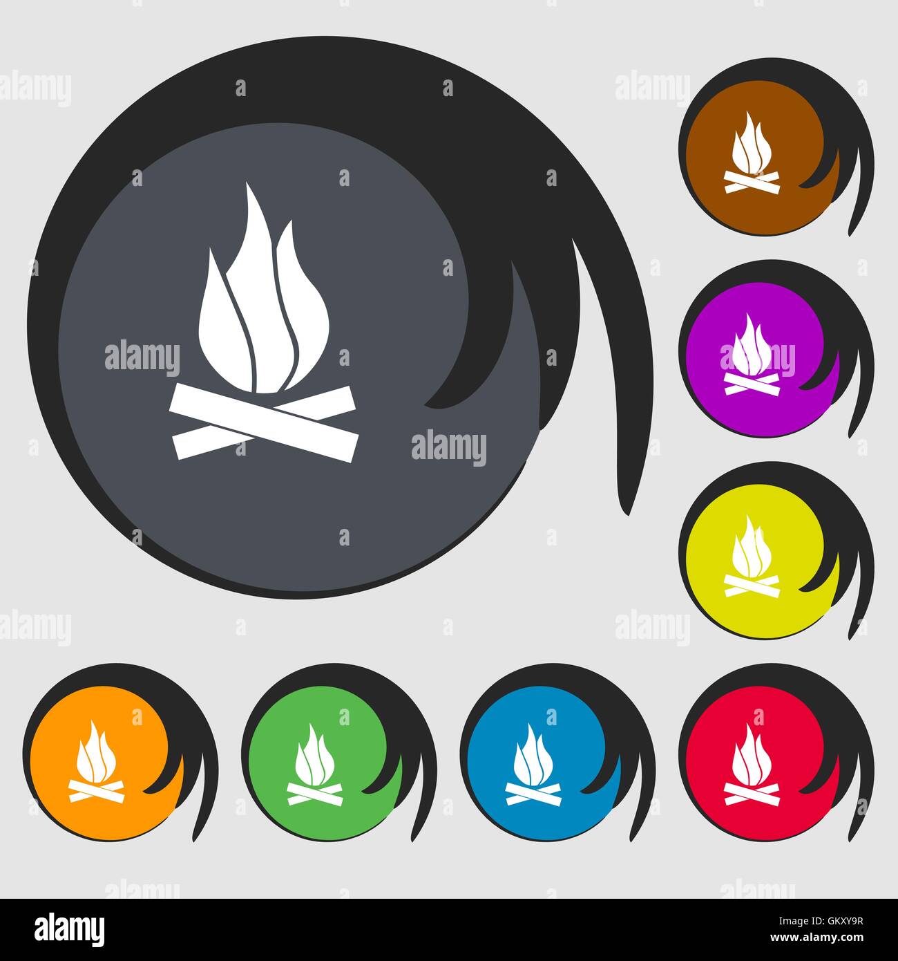 A fire icon sign. Symbol on eight colored buttons. Vector Stock Vector ...