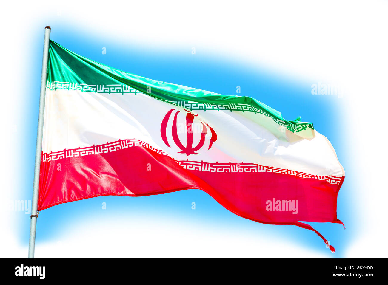 in iran iranian waving flag the blue sky and wind Stock Photo - Alamy
