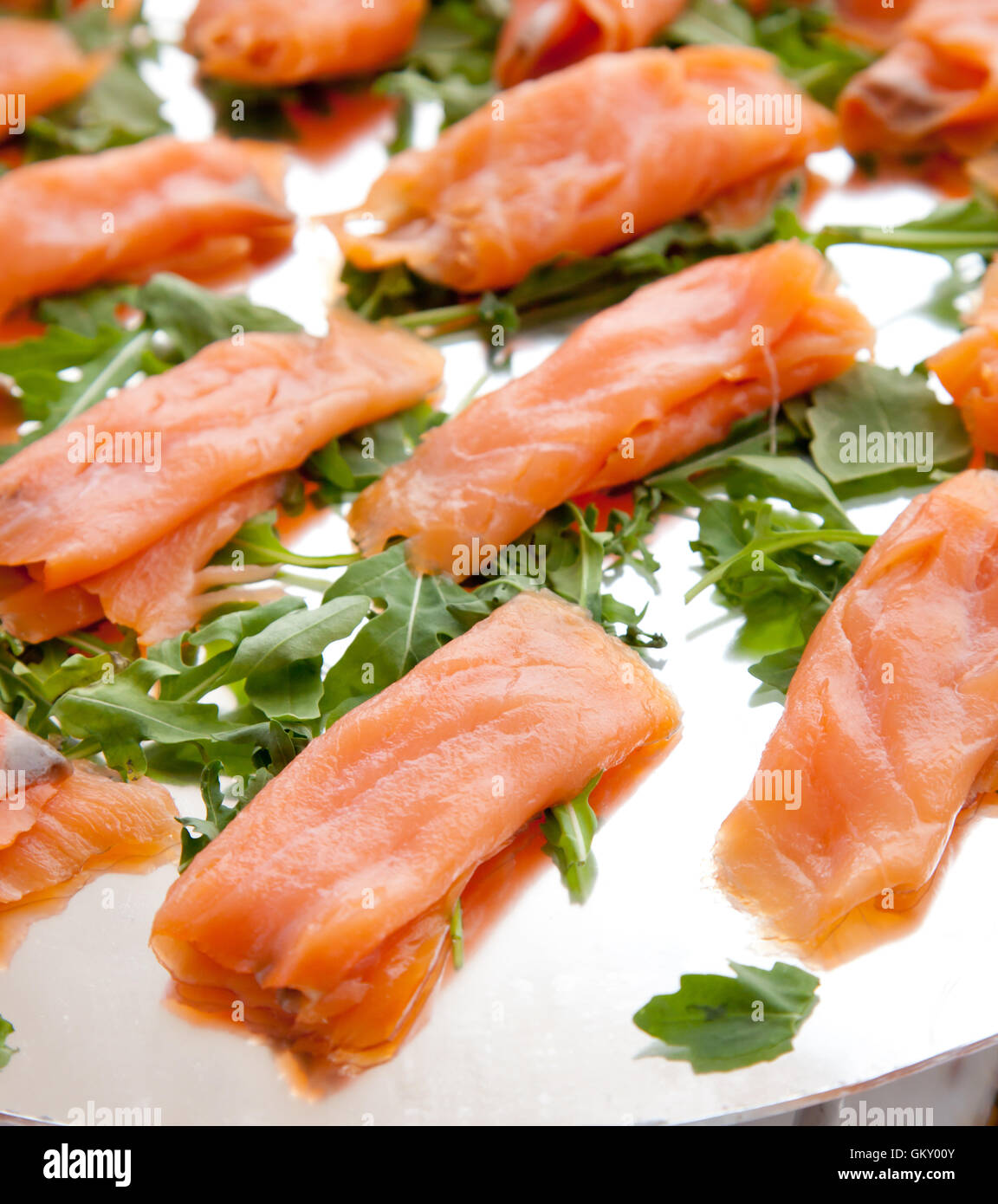 Smoked salmon on the buffet for a banquet Stock Photo - Alamy