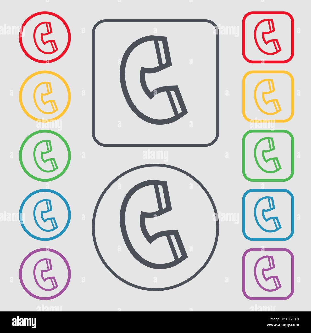 handset icon sign. symbol on the Round and square buttons with frame ...