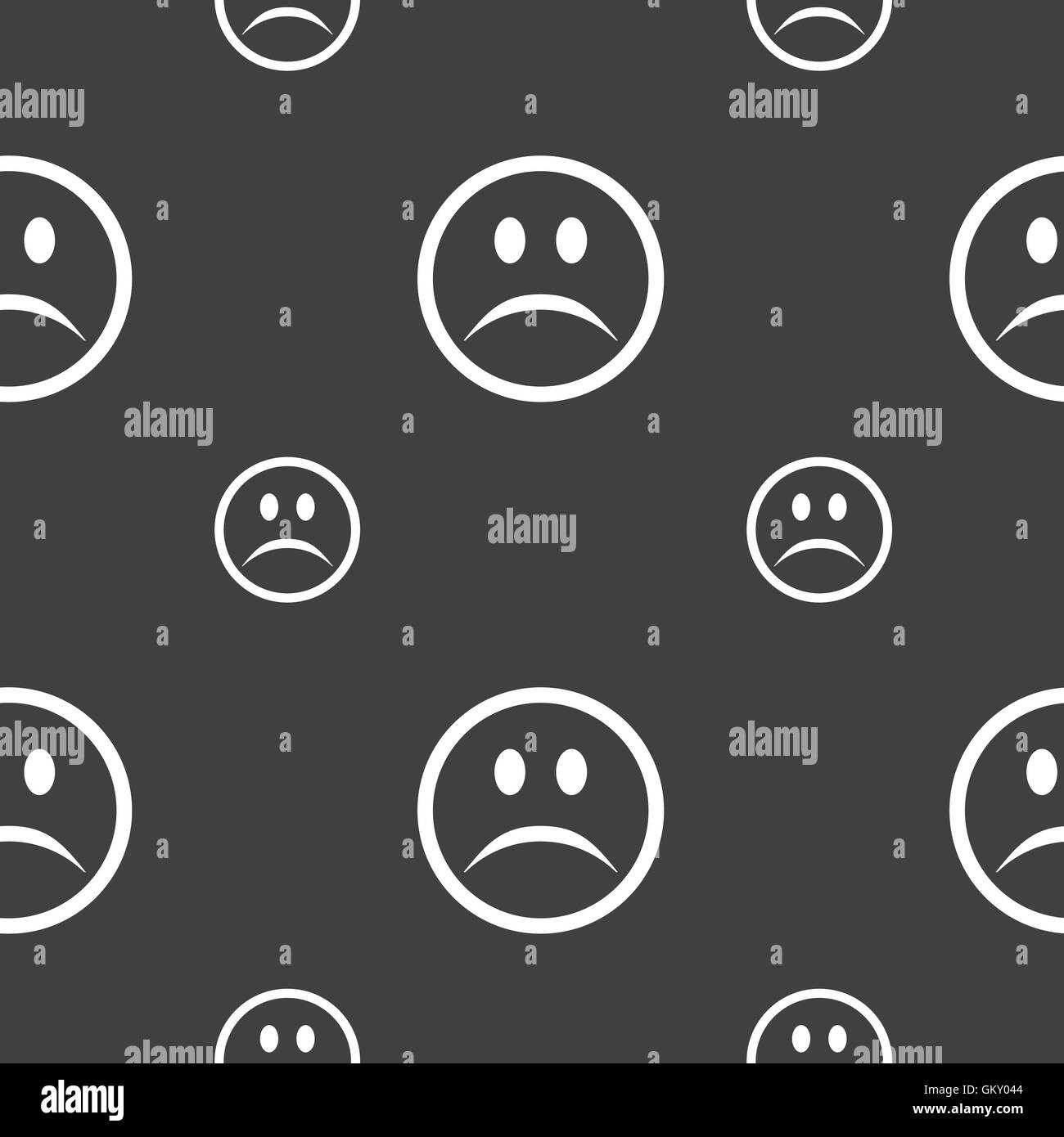 Sad face, Sadness depression icon sign. Seamless pattern on a gray ...