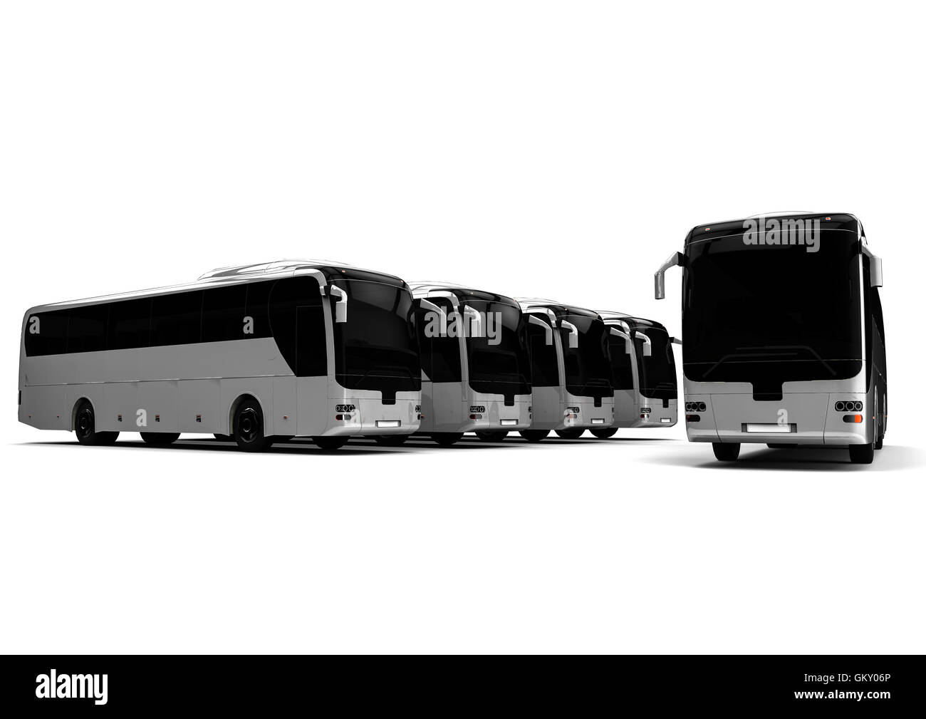 3D render representing a fleet of buses / a fleet of buses Stock Photo ...
